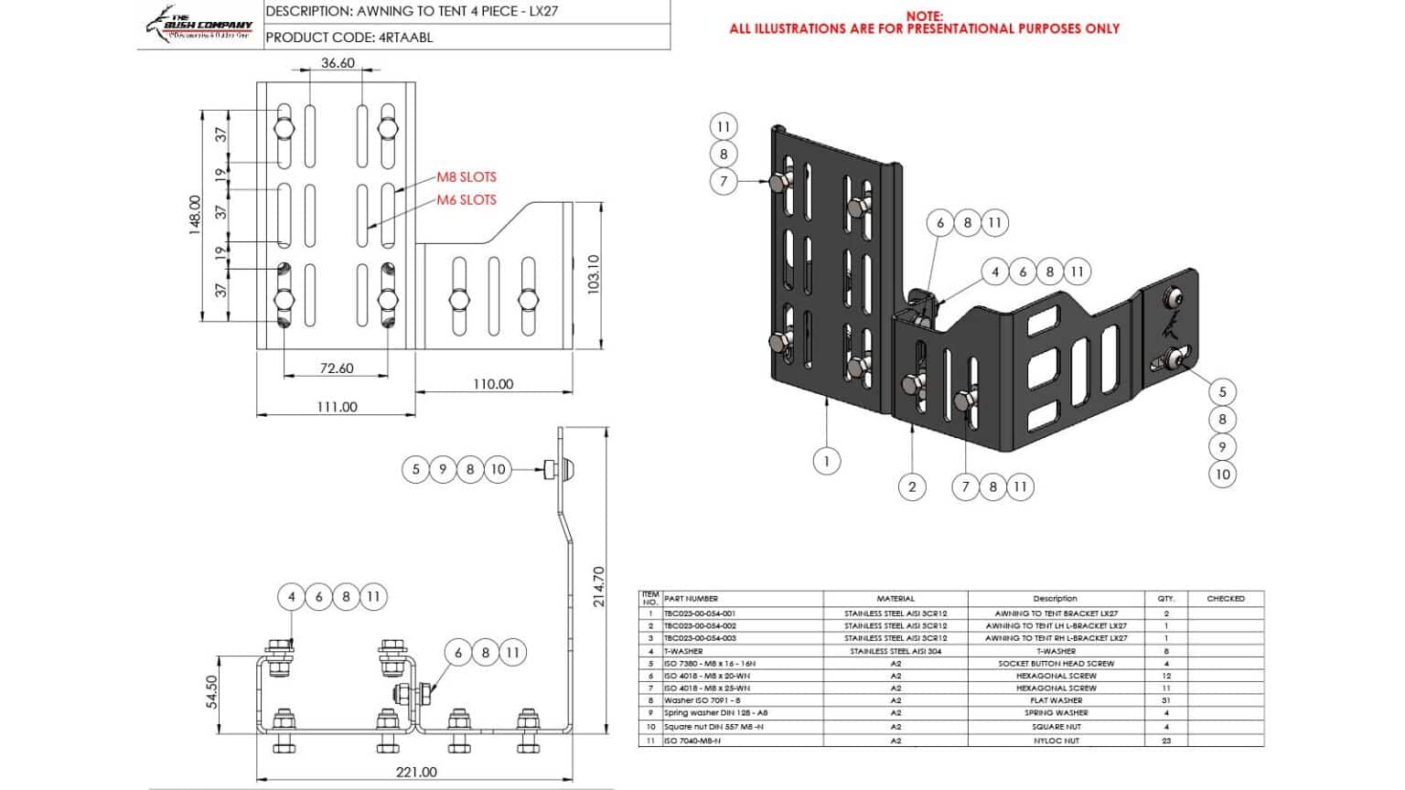 Awning To Tent Bracket 4 Piece - LX27 | The Bush Company USA
